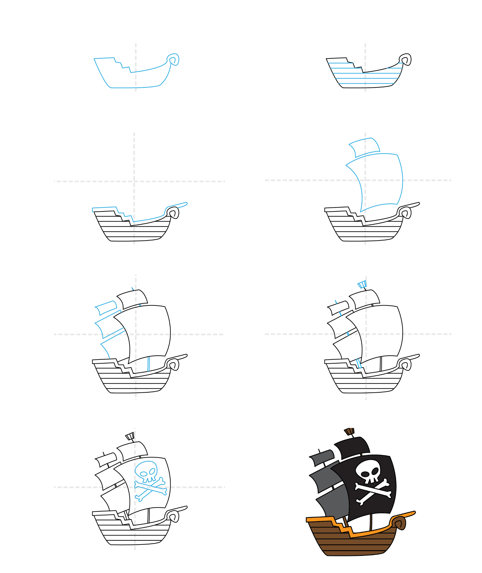 Cómo dibujar Pirate ship simple (1) paso a paso
